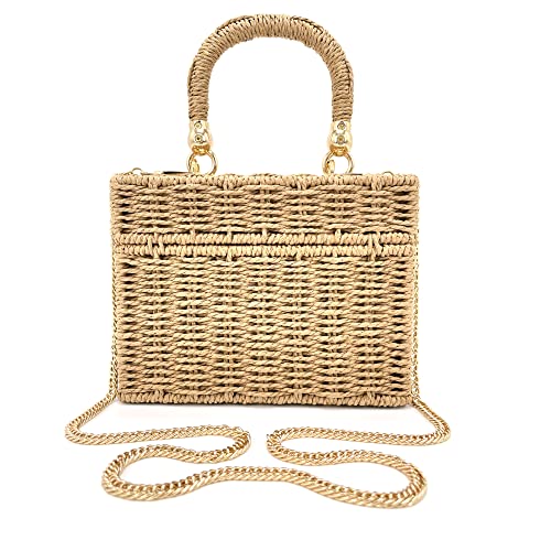 Handwoven Rattan Bag for women-Wicker Woven Square Crossbody vintage Chic Casual Beach Boho Tote Bag Straw Bag(no pendant)