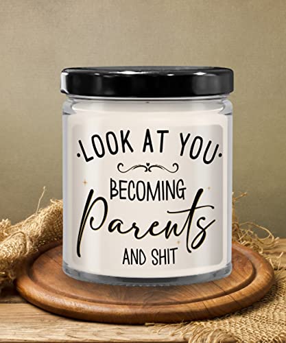 The Improper Mug Look at You Becoming Parents Candle Baby Shower Ideas for New Mom and Dad First Time Expecting Mother Father Parenthood Keepsake 9 Oz. Vanilla Scented