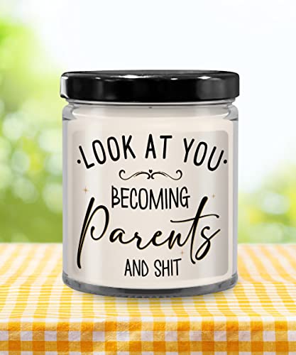 The Improper Mug Look at You Becoming Parents Candle Baby Shower Ideas for New Mom and Dad First Time Expecting Mother Father Parenthood Keepsake 9 Oz. Vanilla Scented
