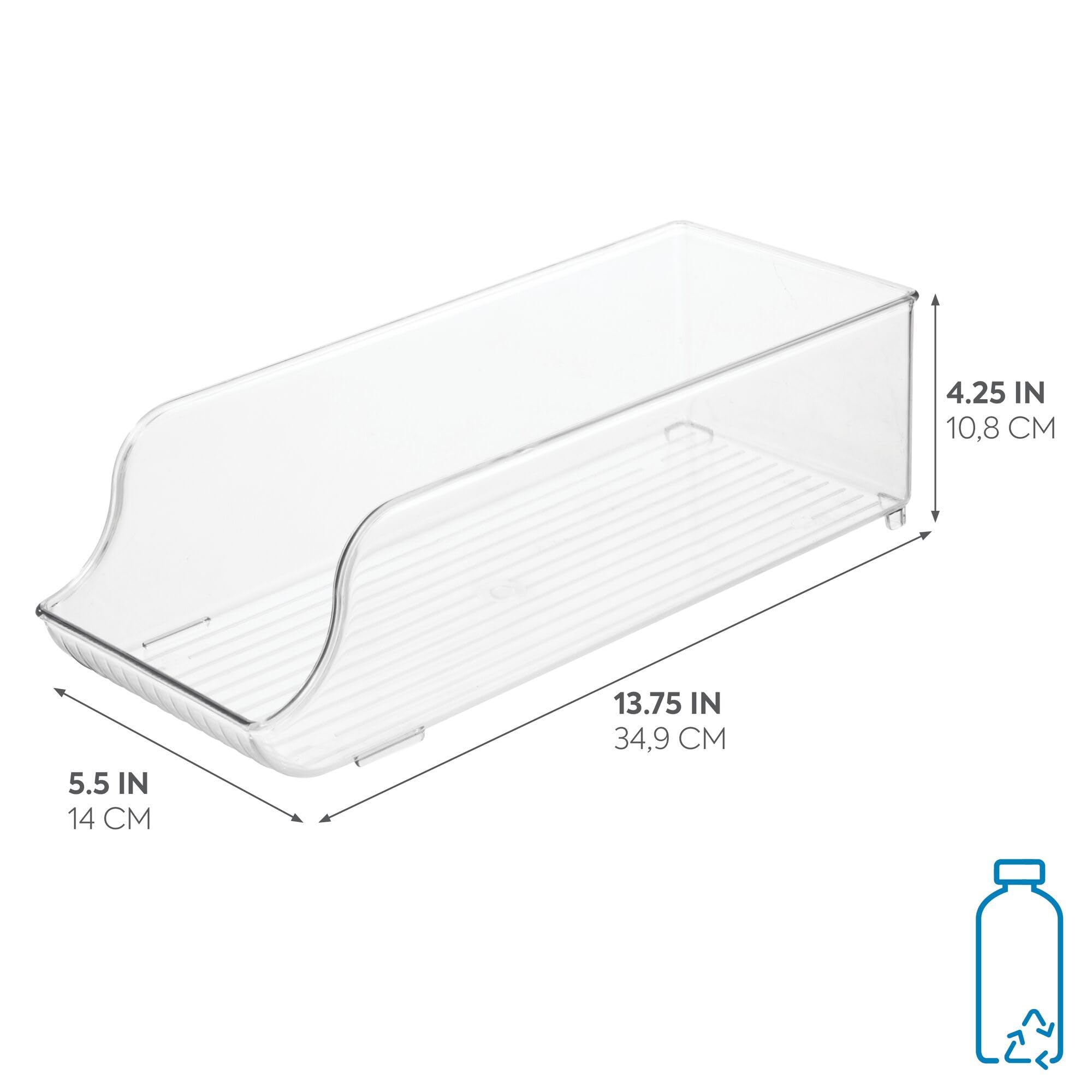 iDesign BPA-Free Plastic Water Bottle and Drink Holder Fridge Organizer Bin for Kitchen, Basement, Garage Fridge – 13.7" x 5.4" x 4.1", Clear Plastic
