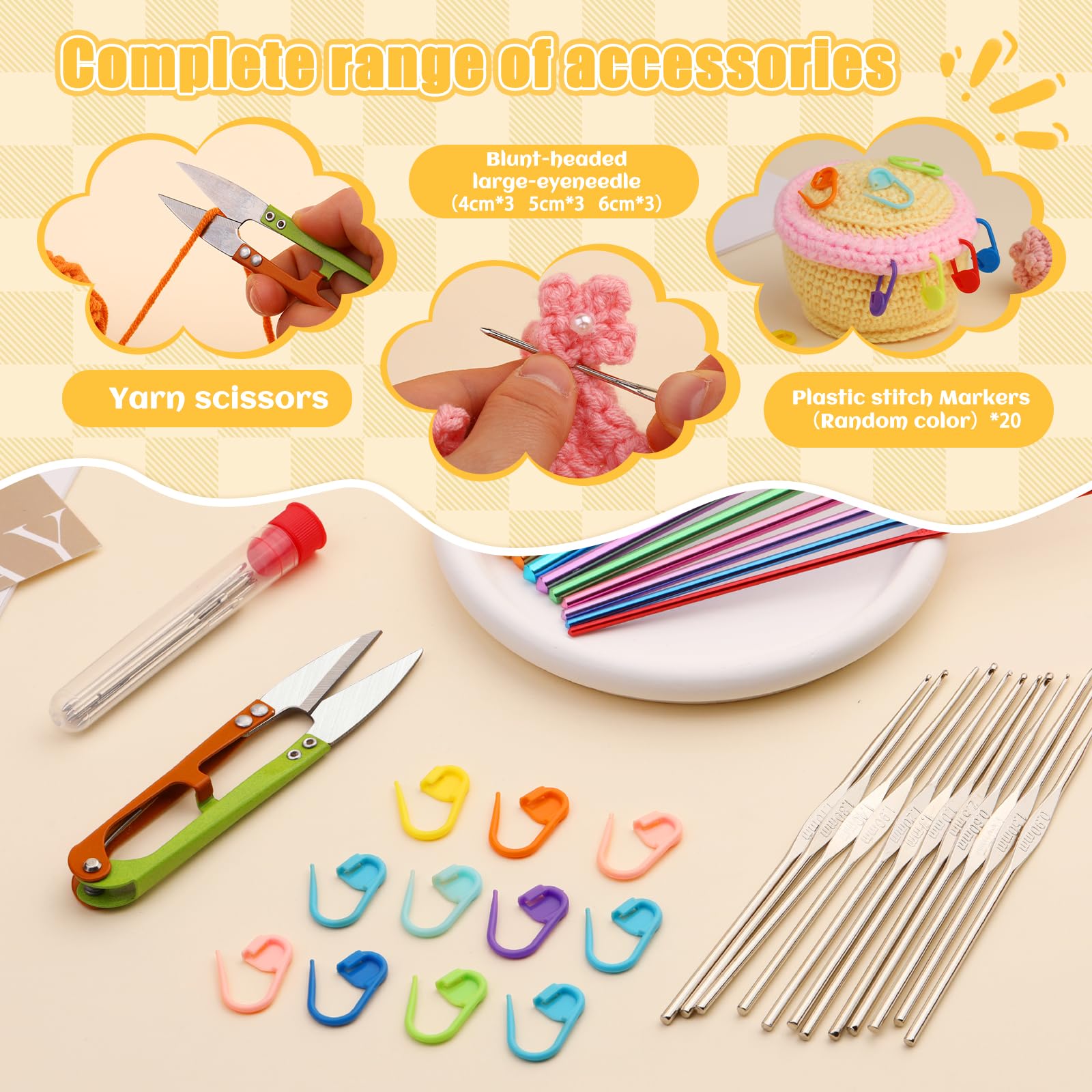 IMZAY 54 Pcs Crochet Needles Set, Crochet Hooks Kit with Storage Case, Ergonomic Knitting Needles Blunt Needles Stitch Marker DIY Hand Knitting Craft Art Tools for Beginners