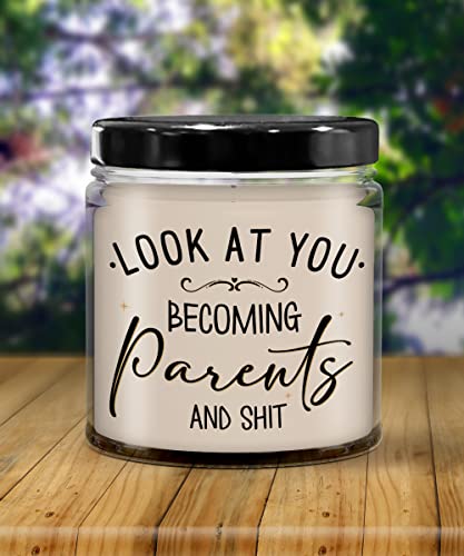 The Improper Mug Look at You Becoming Parents Candle Baby Shower Ideas for New Mom and Dad First Time Expecting Mother Father Parenthood Keepsake 9 Oz. Vanilla Scented