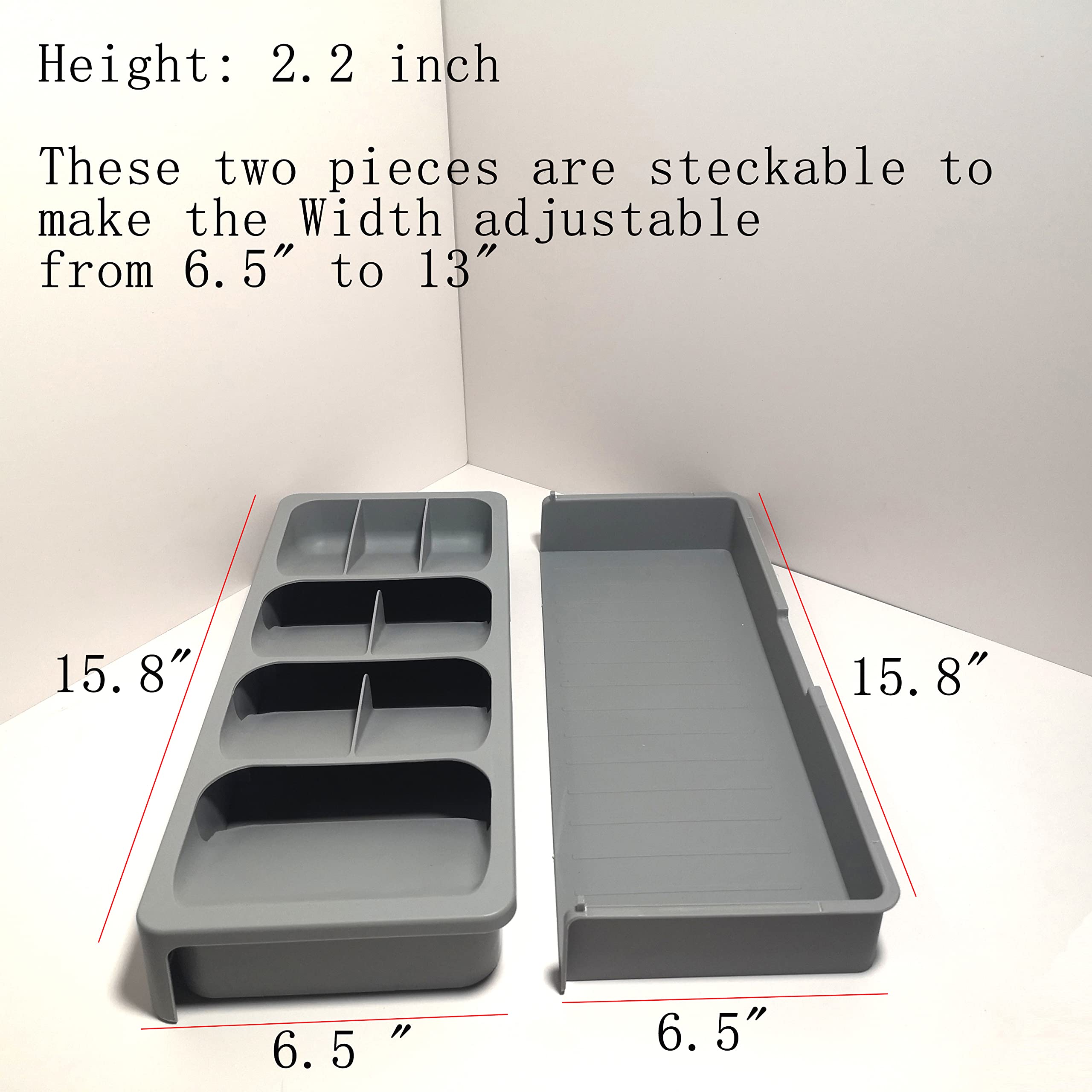 Silverware Organizer small Cultlery Organizer Kitchen Drawer Tray for Flatware Utensil Holder for Drawer Divider Storage in small Drawer for Spoons Forks save space, 2pcs, 6.5 inches wide to 13 inches