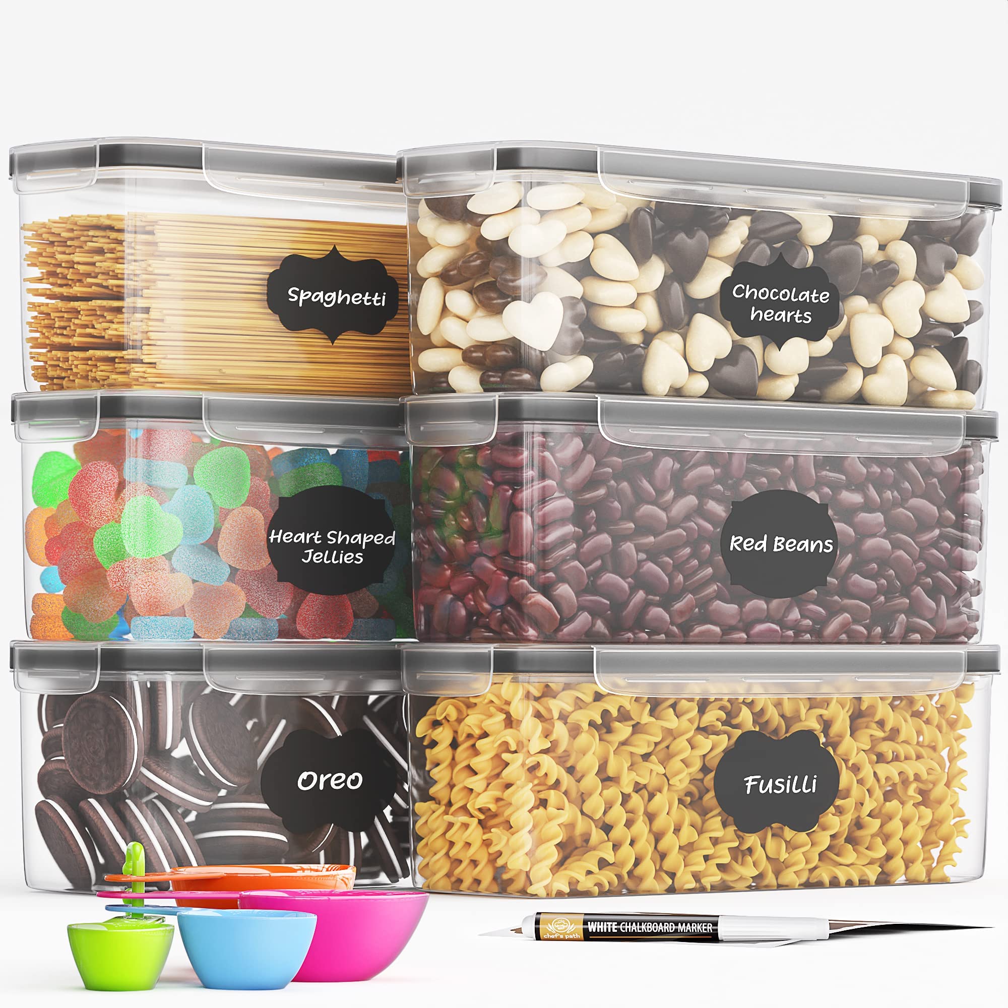 Chef's Path Airtight Food Storage Containers with Lids (4 PC) - Pasta Storage Containers for Pantry, Spaghetti & Noodles - Plastic Kitchen Containers for Pantry Organization and Storage
