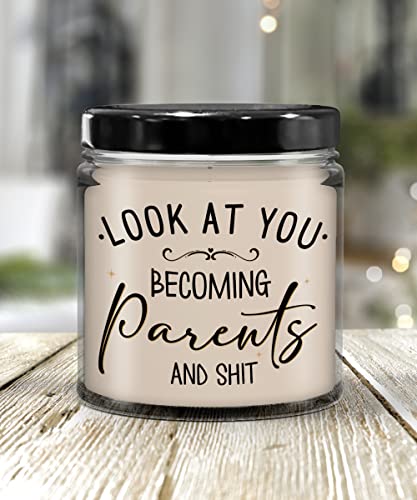 The Improper Mug Look at You Becoming Parents Candle Baby Shower Ideas for New Mom and Dad First Time Expecting Mother Father Parenthood Keepsake 9 Oz. Vanilla Scented