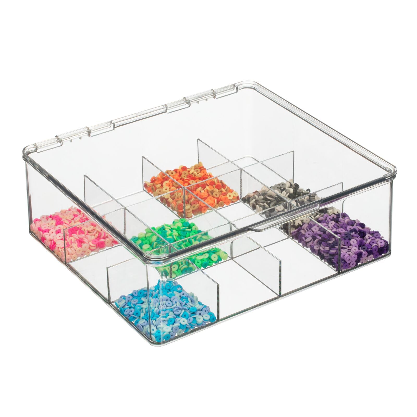 mDesign Plastic Tea Bag Divided Storage Organizer Container Box with Hinge Lid for Kitchen Cabinet, Countertop, Pantry, Hold Coffee Pods, Seasoning Packets, Condiments, 8 Sections, Clear