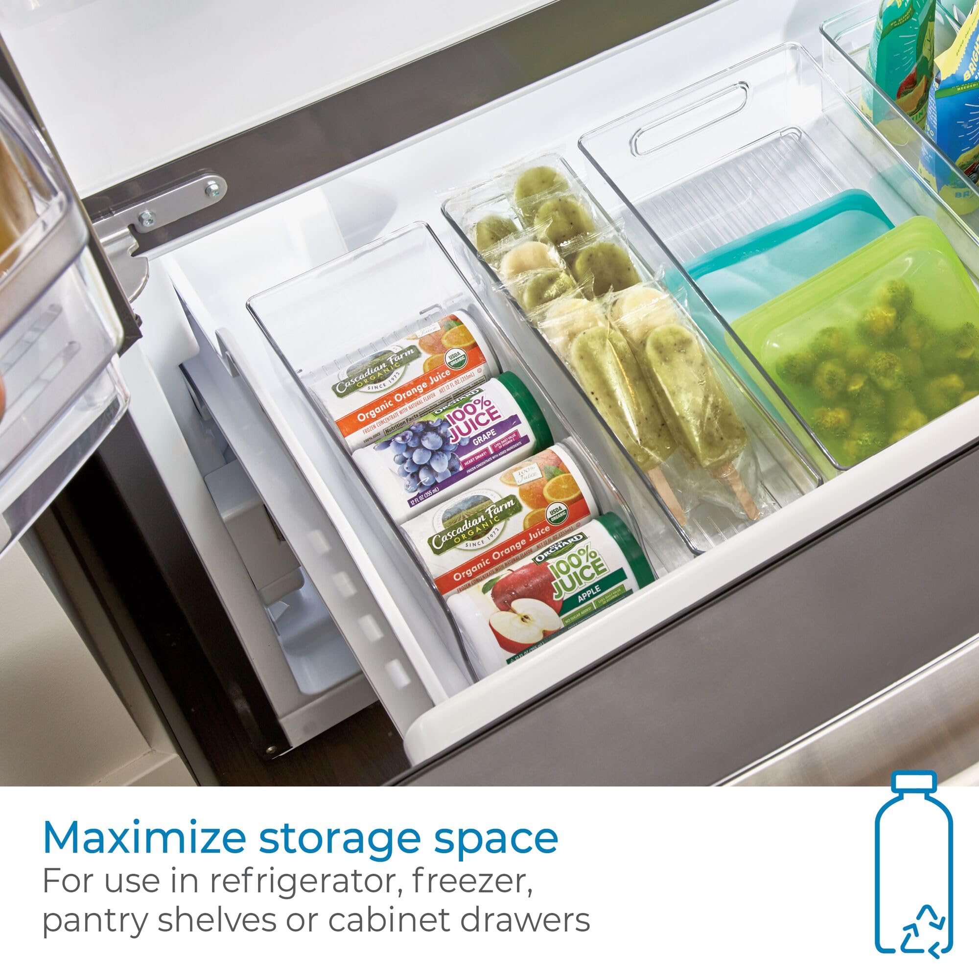 iDesign BPA-Free Plastic Water Bottle and Drink Holder Fridge Organizer Bin for Kitchen, Basement, Garage Fridge – 13.7" x 5.4" x 4.1", Clear Plastic