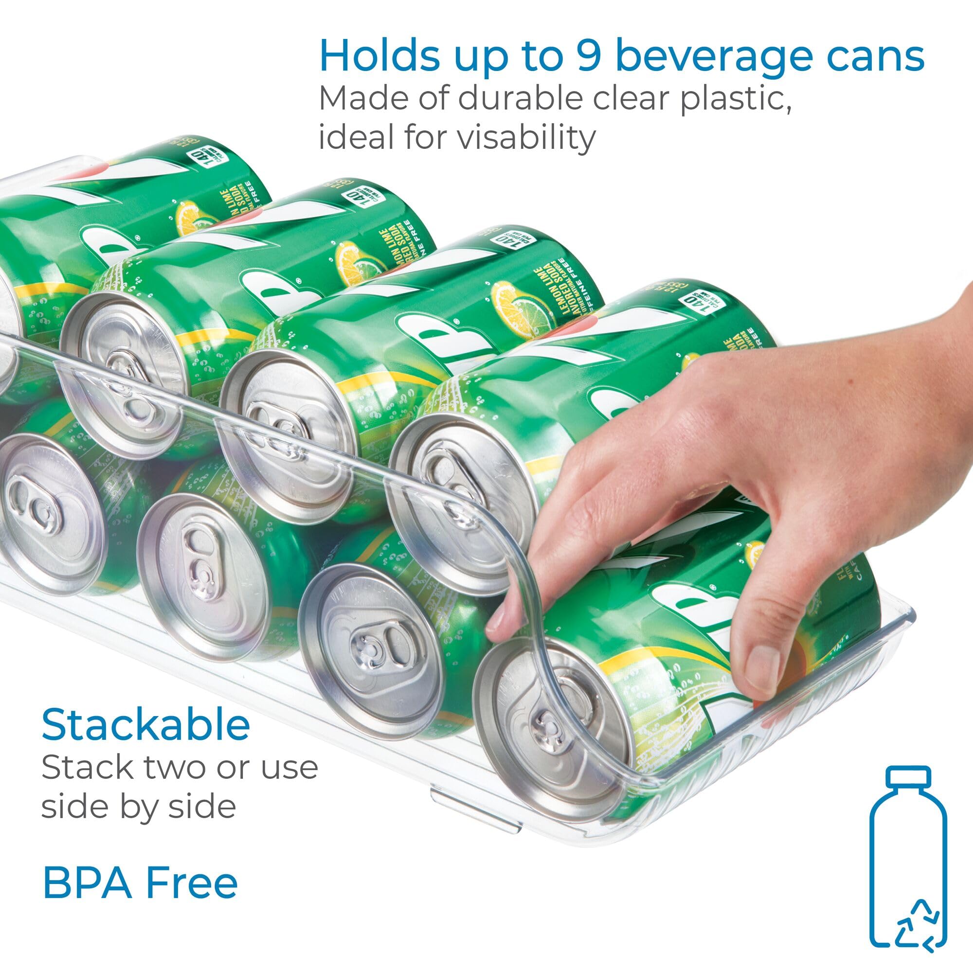 iDesign BPA-Free Plastic Water Bottle and Drink Holder Fridge Organizer Bin for Kitchen, Basement, Garage Fridge – 13.7" x 5.4" x 4.1", Clear Plastic