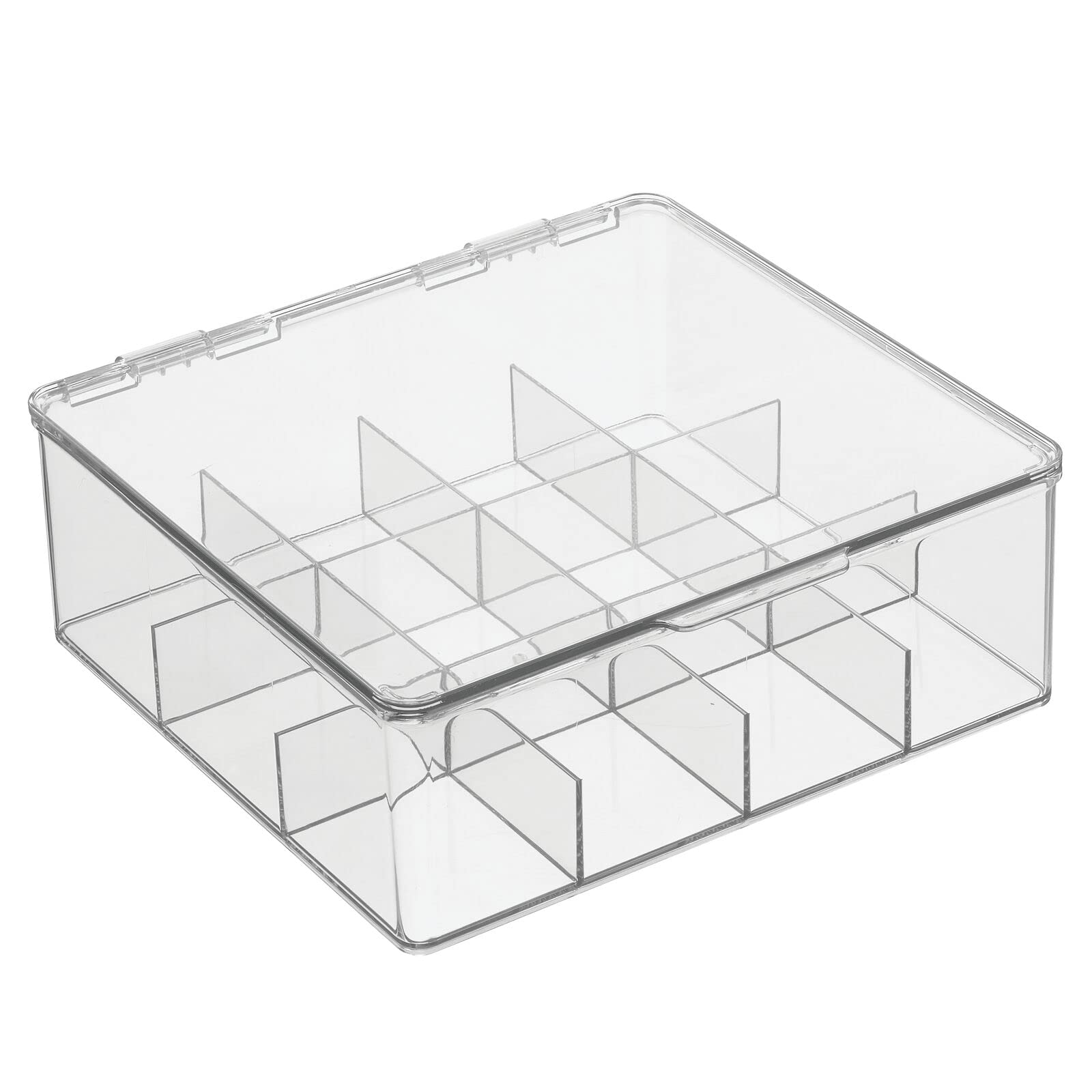 mDesign Plastic Tea Bag Divided Storage Organizer Container Box with Hinge Lid for Kitchen Cabinet, Countertop, Pantry, Hold Coffee Pods, Seasoning Packets, Condiments, 8 Sections, Clear