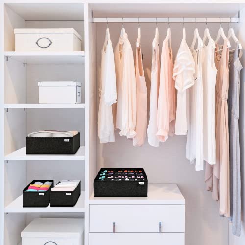 ULG 4 Pack Socks Underwear Drawer Organizer Divider, Washable Dresser Foldable Oxford Fabric Closet Organizers and Storage Boxes for Socks, Underwear, Ties, Belts (Black), Large (UL421041503)