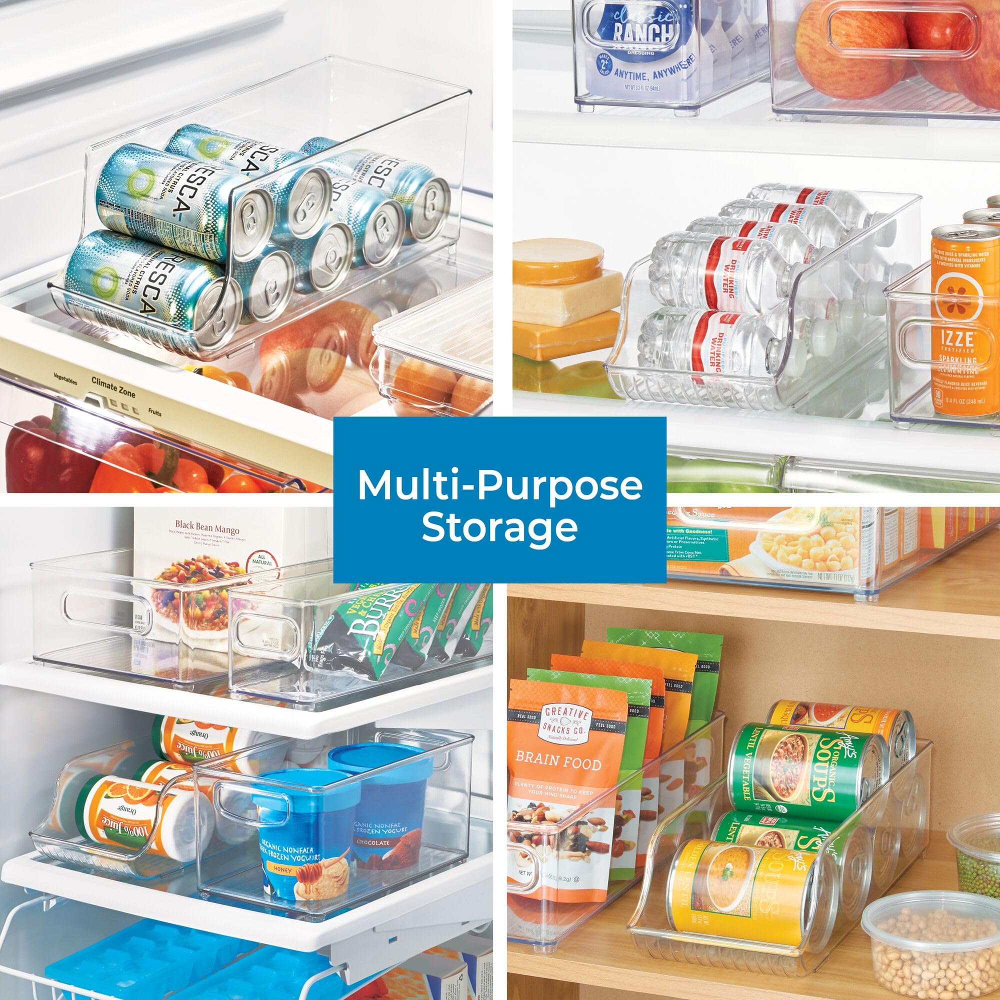 iDesign BPA-Free Plastic Water Bottle and Drink Holder Fridge Organizer Bin for Kitchen, Basement, Garage Fridge – 13.7" x 5.4" x 4.1", Clear Plastic