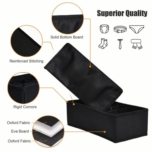 ULG 4 Pack Socks Underwear Drawer Organizer Divider, Washable Dresser Foldable Oxford Fabric Closet Organizers and Storage Boxes for Socks, Underwear, Ties, Belts (Black), Large (UL421041503)