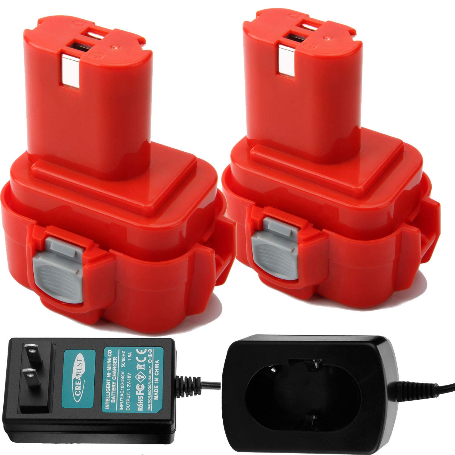 CREABEST 2Pack 3.5Ah Compatible with Makita 9.6V Battery A09 9100 9120 9122 9133 9134 9135 9135A, Include 1.2V-18V Ni-MH/Ni-CD Battery Charger