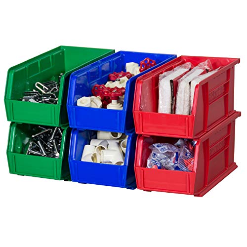 Akro-Mils - 30230RED 30230 AkroBins Plastic Storage Bin Hanging Stacking Containers, Red, (12-Pack) & 30235 AkroBins Plastic Hanging Stackable Storage Organizer Bin, Blue, 6-Pack