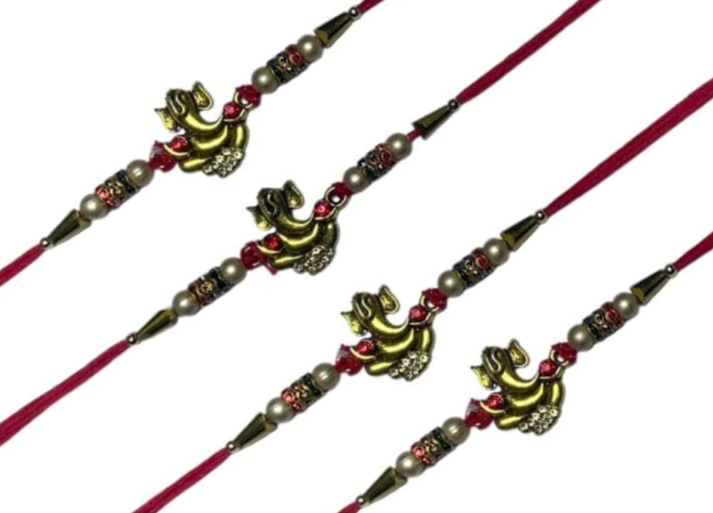 Set of Four, Ganesh Design, Rakhi Thread, Raksha bandhan Gift for Your Brother Vary Color and Multi Design