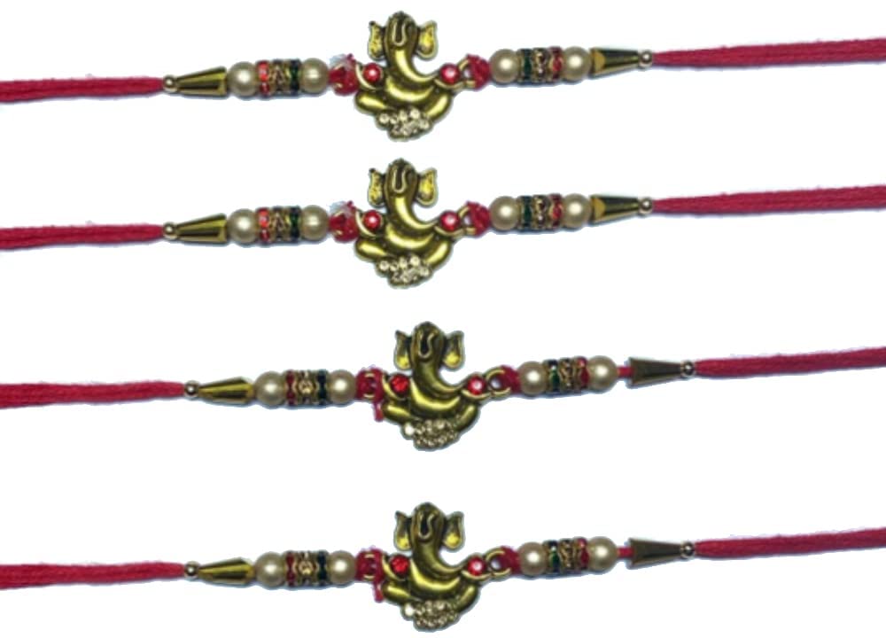 Set of Four, Ganesh Design, Rakhi Thread, Raksha bandhan Gift for Your Brother Vary Color and Multi Design