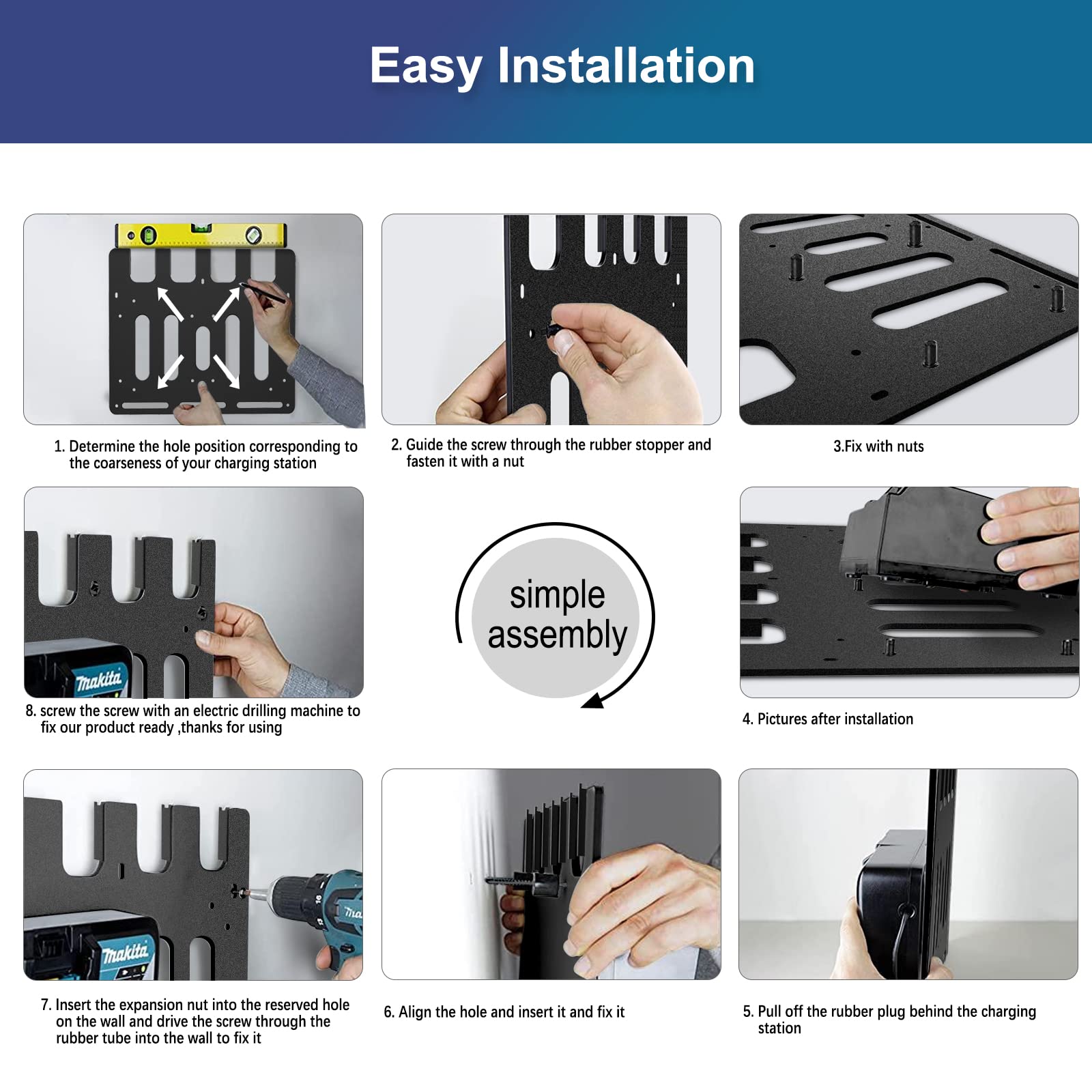 Riuog Wall Mount for Makita Battery Holders and Chargers Wall Mount, Stable 4 Piece Battery Holder 18V 14.4V and Charger Holder and Cordless Drill Driver, Order in Workshop and Garage
