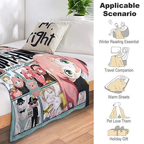 Anime ANYA Family Plush Splicing Blanket Flannel Fleece Warm Soft Throw Blanket for Couch Sofa Bed Living Room
