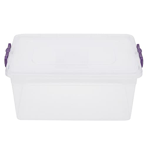 Home Basics Plastic Storage Box with Locking Lid, Clear | Durable Latches for Secure Closure | Purple Handles (10 liter)