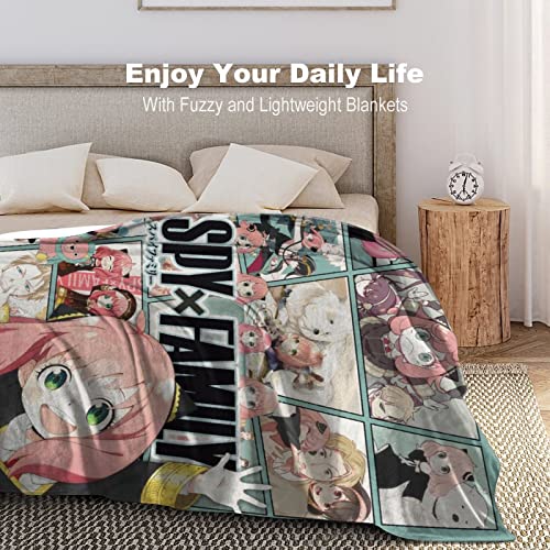 Anime ANYA Family Plush Splicing Blanket Flannel Fleece Warm Soft Throw Blanket for Couch Sofa Bed Living Room