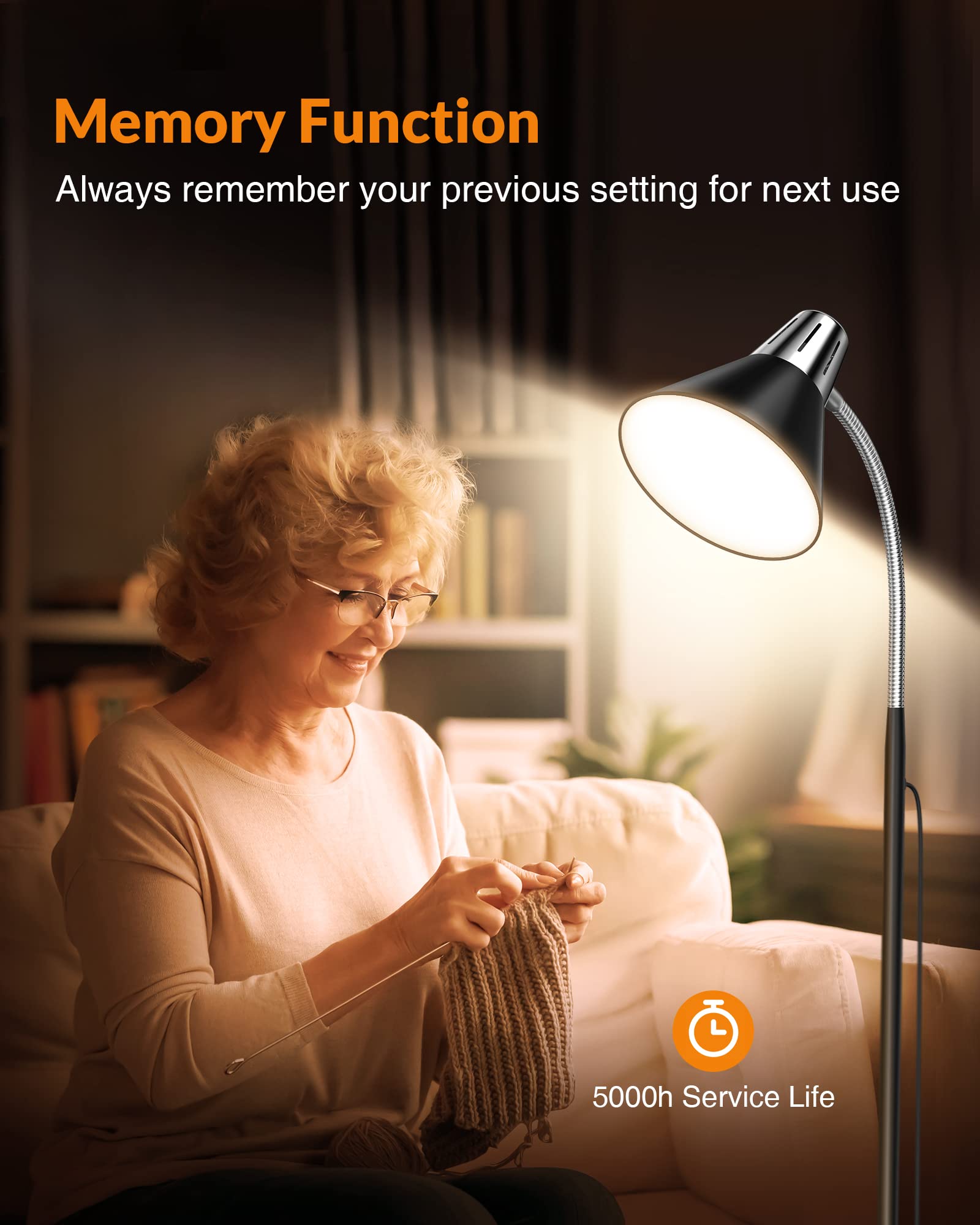 LEPOWER LED Floor Lamp, Reading Standing Lamps with Adjustable 5 Brightness Levels and 5 Colors, Dimmable Gooseneck Floor Lamp for Living Room, Bedroom, Office, Black