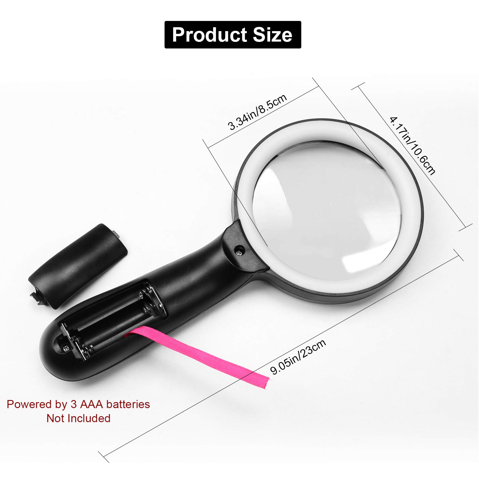Magnifying Glass with Light, 10X Handheld Large Magnifying Glass 12 LED Illuminated Lighted Magnifier for Macular Degeneration, Seniors Reading, Soldering, Inspection, Coins, Jewelry, Exploring