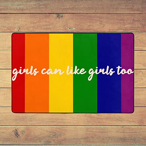 Pride LGBT Bisexual Girls Pattern Area Rugs Non-Slip Machine Washable Floor Mat, Doormat Carpet Decorations for Living Room Bedroom Bathroom Kitchen (36 x 24 inches,Rainbow)