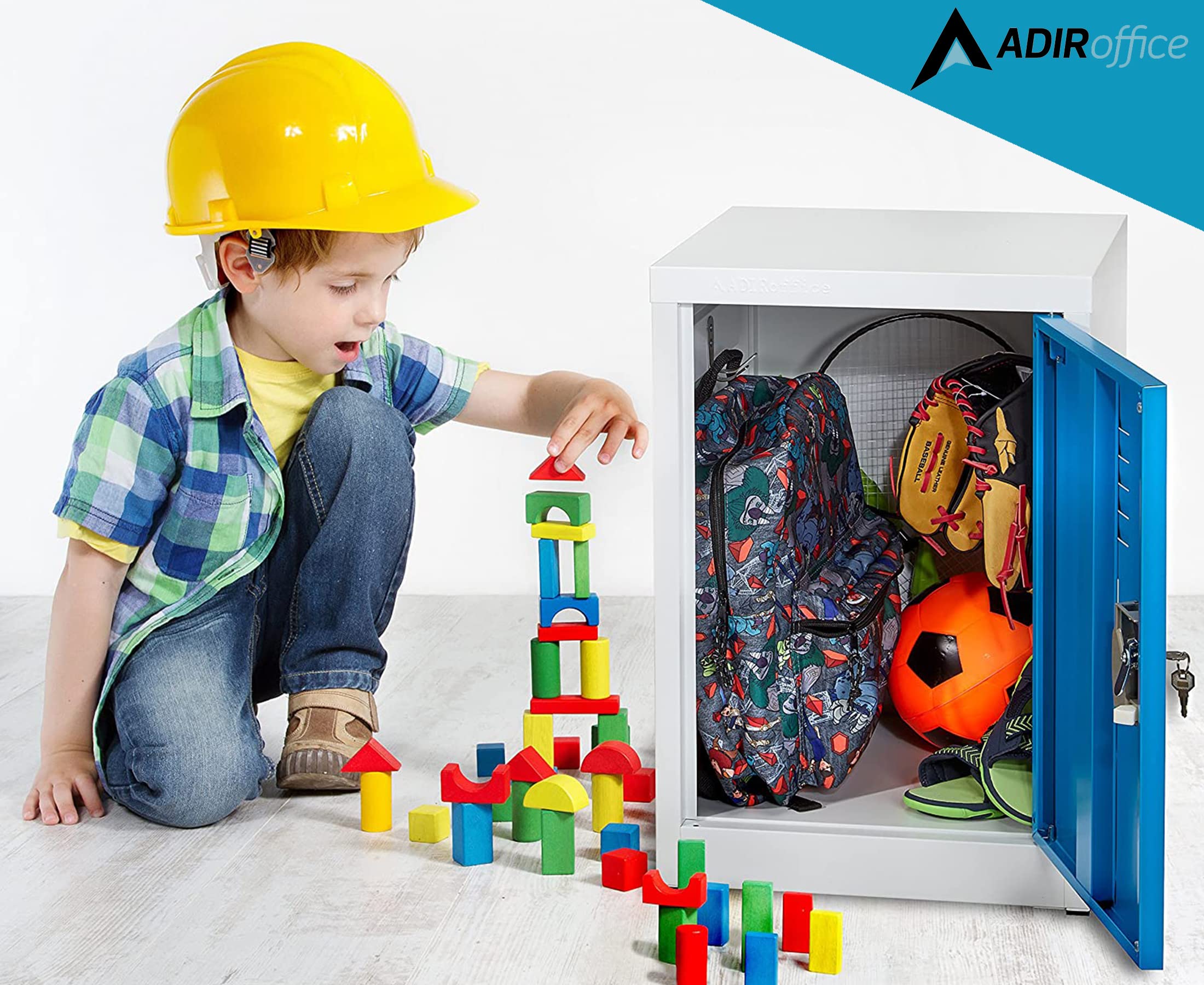 AdirOffice Kids Steel Metal Storage Locker - for Home & School - with Key & Hanging Rods (24 in 1 Door, Blue)