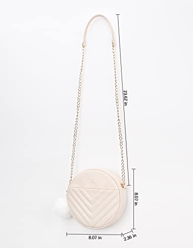 GM LIKKIE Round Crossbody Purse for Women, Circle Quilted Clutch Bag, Small PU Leather Evening Shoulder Handbag (Beige)