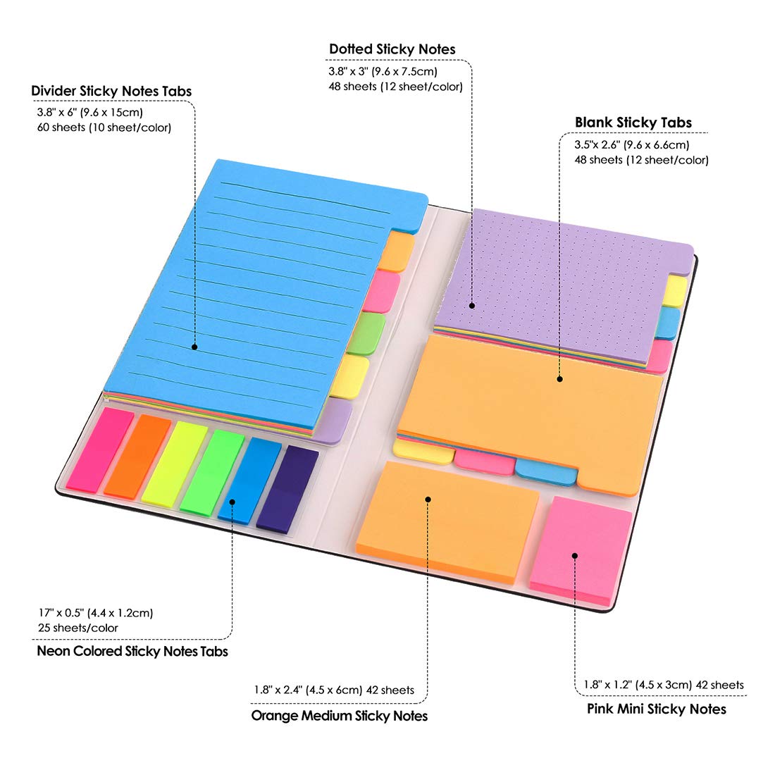 Sticky Notes Set, Divider Self-Stick Notes Pads Bundle with Bookmark Index for Planner Bullet Journaling Notebook Textbook Calendar, School Home Office Supplies. 402Pcs Divider Sticky Notes