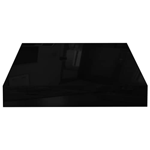 Wall Mounted Floating Shelves Wall Decor Storage Shelves Invisible Ledge Hanging Shelves Picture Frame Ledge Shelves 4 pcs High Gloss Black 9.1"x9.3"x1.5" MDF