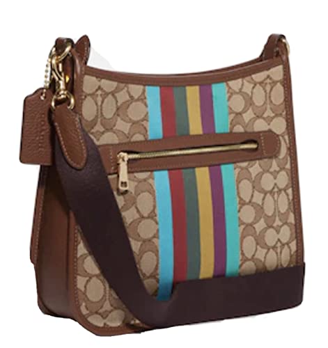 COACH Women's Dempsey File Crossbody Shoulder Bag (Signature Jacquard Gold- Khaki - Redwood Multi)