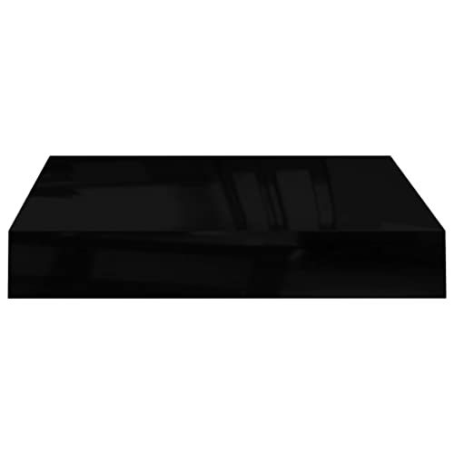 Wall Mounted Floating Shelves Wall Decor Storage Shelves Invisible Ledge Hanging Shelves Picture Frame Ledge Shelves 4 pcs High Gloss Black 9.1"x9.3"x1.5" MDF