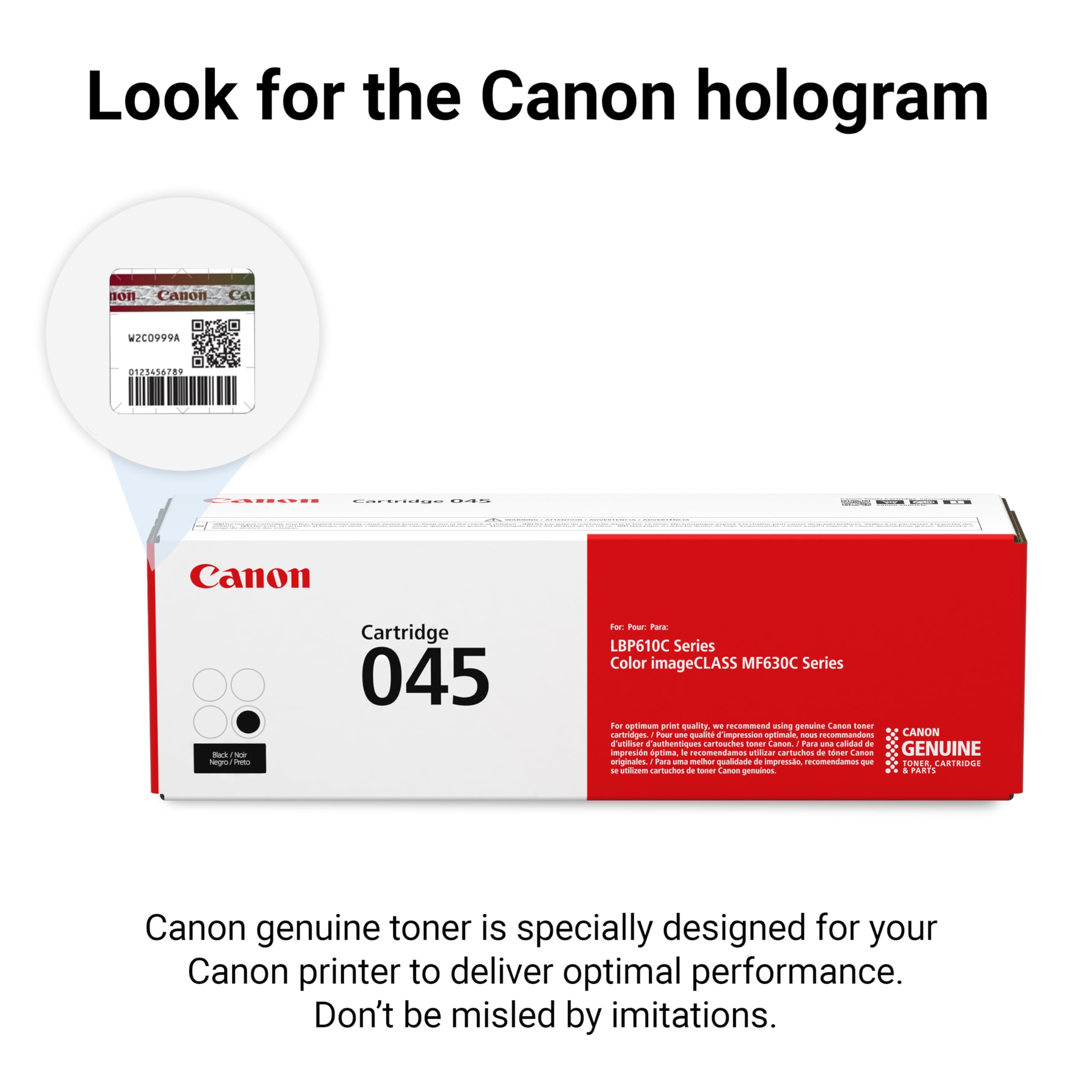Canon Genuine Toner, Cartridge 045 Black (1242C001), 1 Pack Color imageCLASS MF634Cdw, MF632Cdw, LBP612Cdw Laser Printers