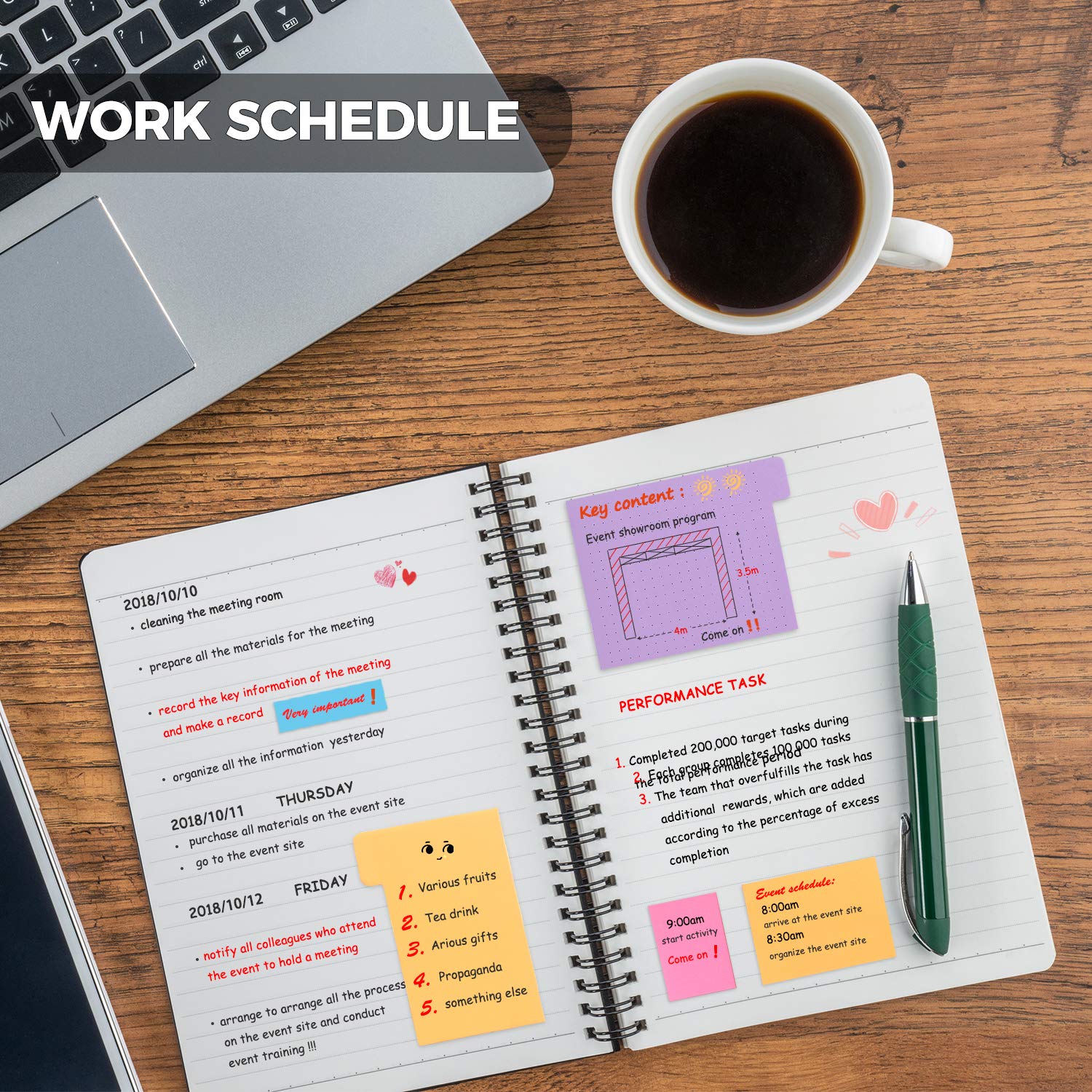 Sticky Notes Set, Divider Self-Stick Notes Pads Bundle with Bookmark Index for Planner Bullet Journaling Notebook Textbook Calendar, School Home Office Supplies. 402Pcs Divider Sticky Notes