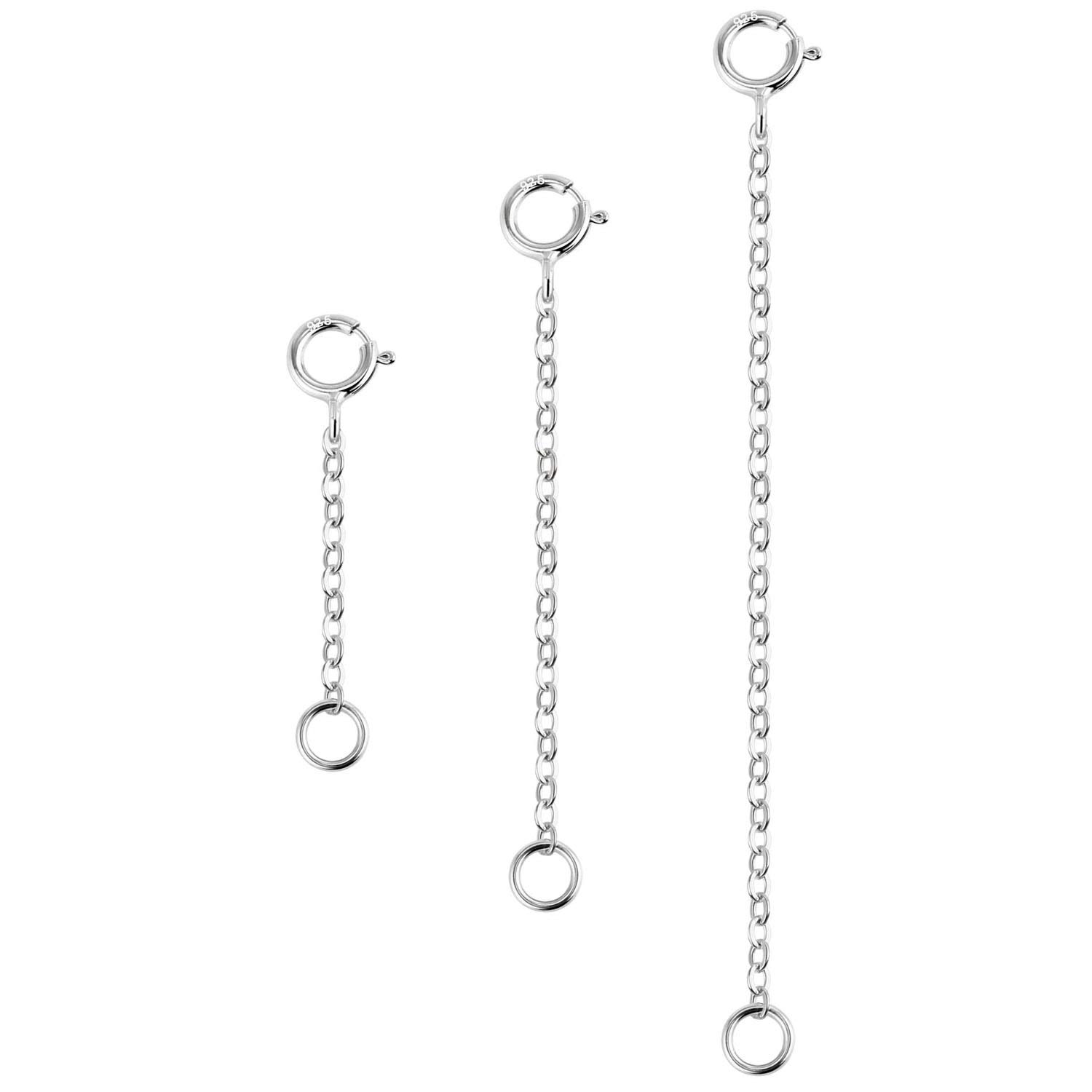 3 Pcs 925 Sterling Silver Necklace Extenders for Women Durable Strong Removable Necklace Bracelet Anklet Extension for Jewelry Making(1 2 3 Inch, Silver)