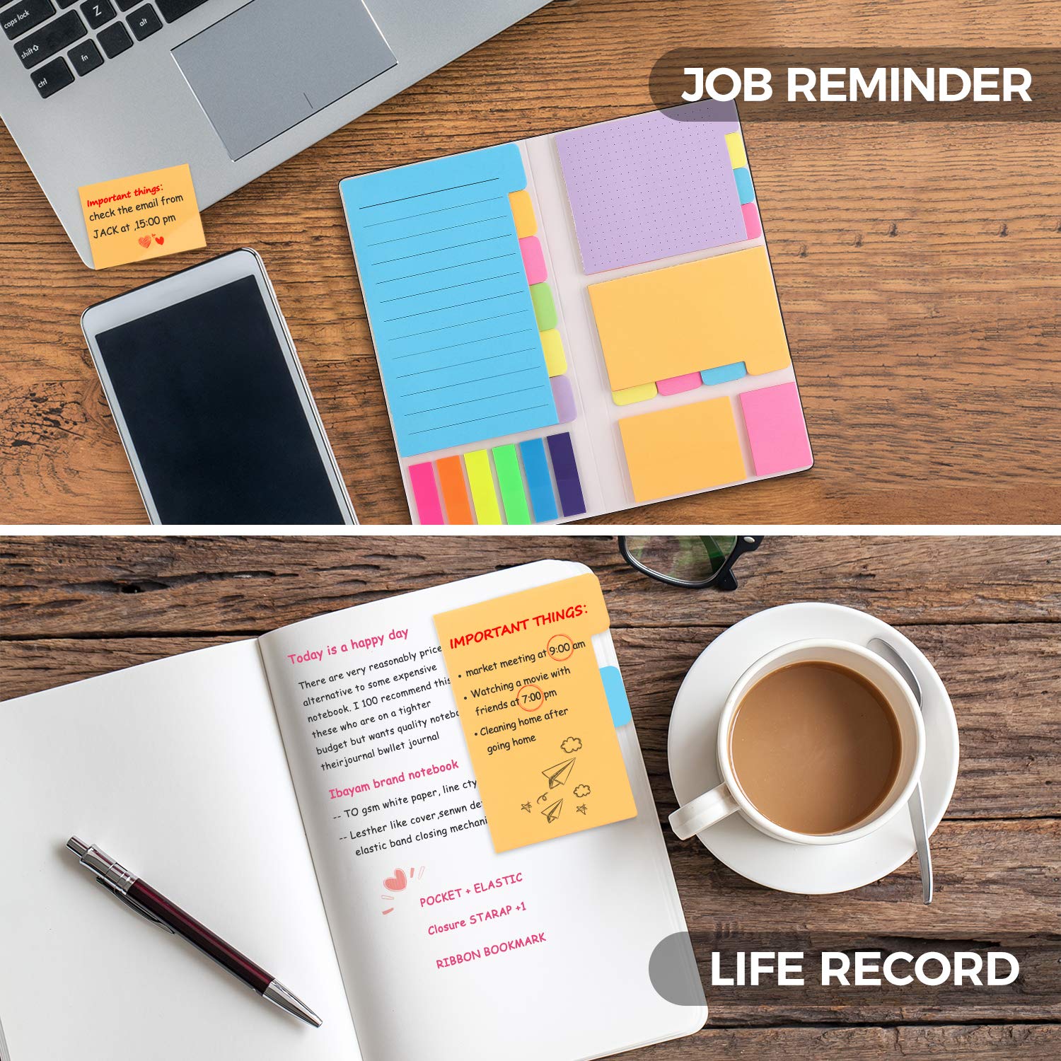 Sticky Notes Set, Divider Self-Stick Notes Pads Bundle with Bookmark Index for Planner Bullet Journaling Notebook Textbook Calendar, School Home Office Supplies. 402Pcs Divider Sticky Notes