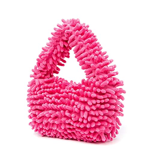 OYOANGLE Women's Y2K Fashion Handbag Fluffy Satchel Handmade Hobo Bag Soft Small Clutch Bag Hot Pink One-Size