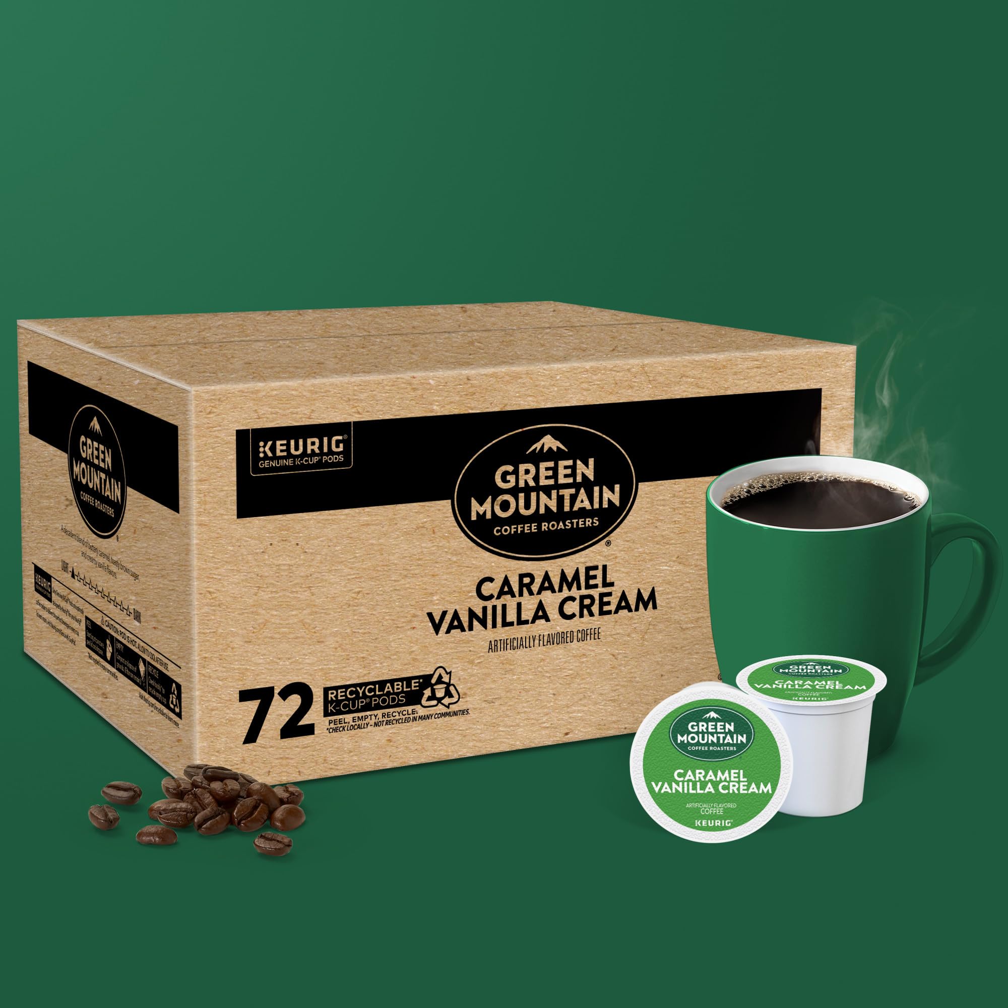 Green Mountain Coffee Roasters Caramel Vanilla Cream, Single-Serve Keurig K-Cup Pods, Flavored Light Roast Coffee, 12 Count (Pack of 6)