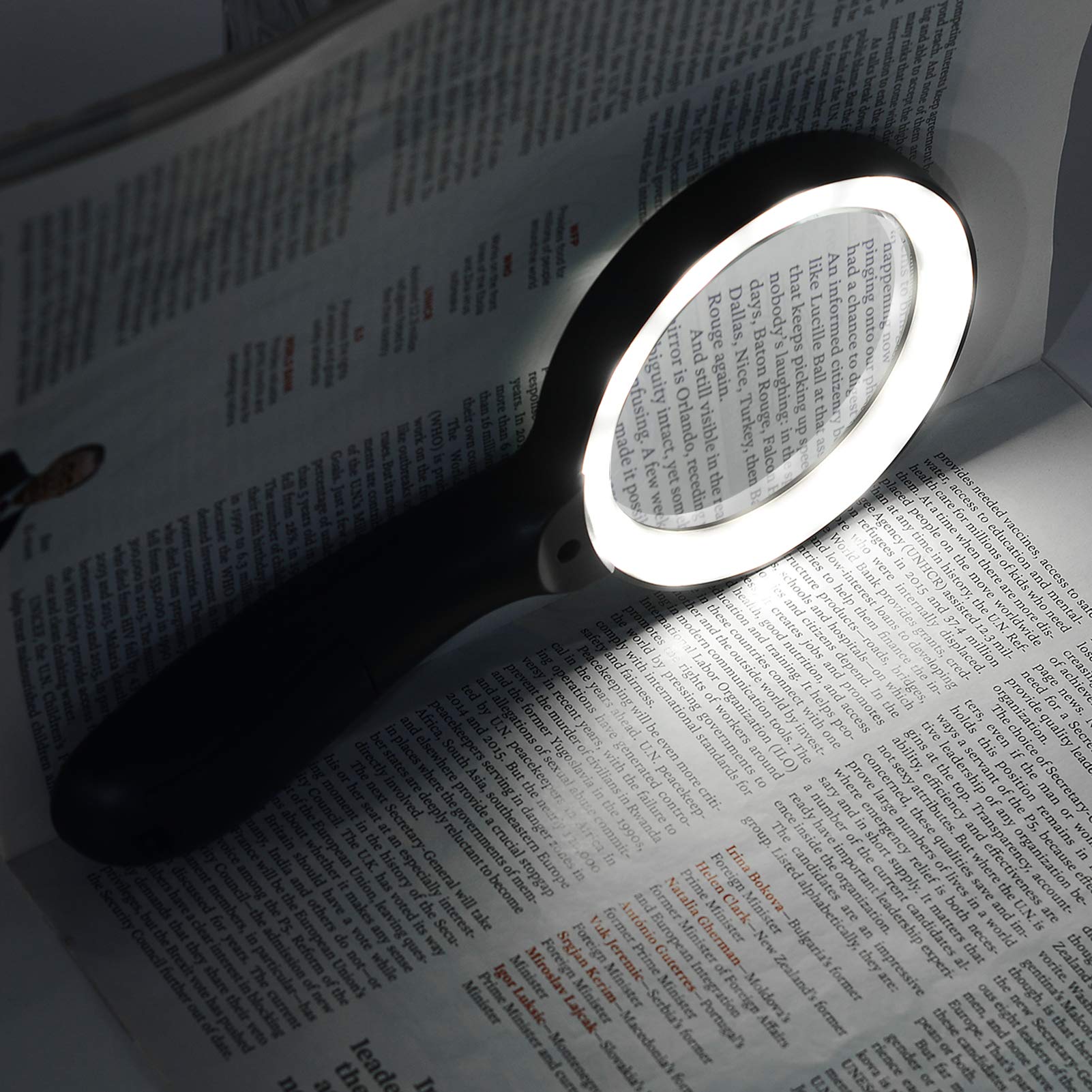 Magnifying Glass with Light, 10X Handheld Large Magnifying Glass 12 LED Illuminated Lighted Magnifier for Macular Degeneration, Seniors Reading, Soldering, Inspection, Coins, Jewelry, Exploring