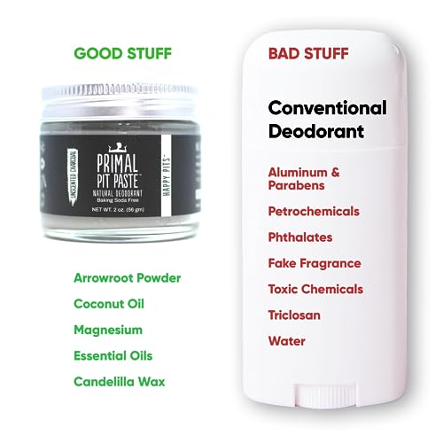 Primal Pit Paste Natural Aluminum-Free Deodorant, Baking Soda-Free, Coconut Vanilla (1-Pack) | Sensitive Skin Friendly, Effective Odor Control for Women & Men, Organic Ingredients and Essential Oils