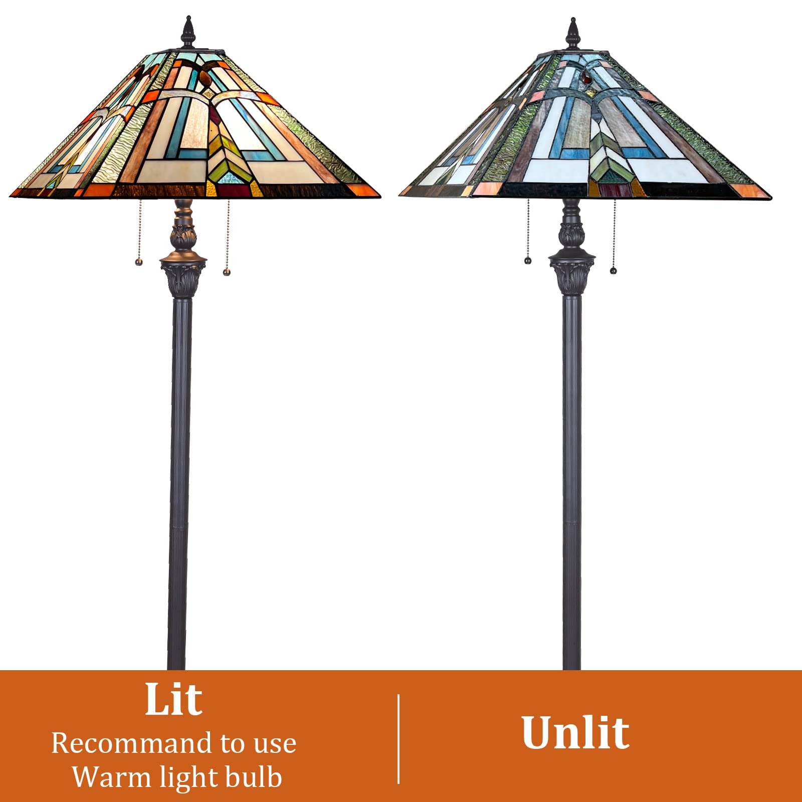 Thatyears Tiffany Floor Lamp 2-Light 16" Wide Mission Antique Style Stained Glass Lampshade for Living Room Bedroom