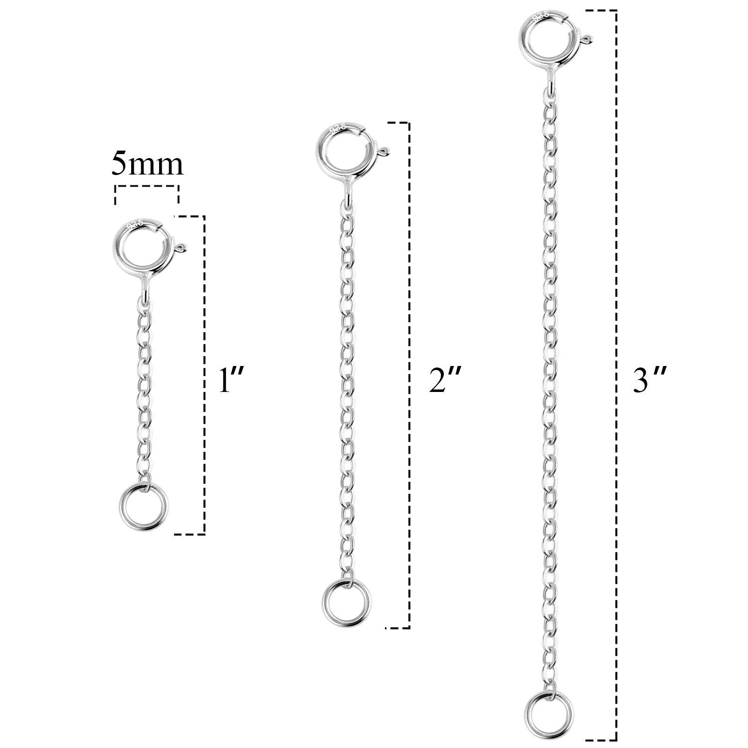 3 Pcs 925 Sterling Silver Necklace Extenders for Women Durable Strong Removable Necklace Bracelet Anklet Extension for Jewelry Making(1 2 3 Inch, Silver)