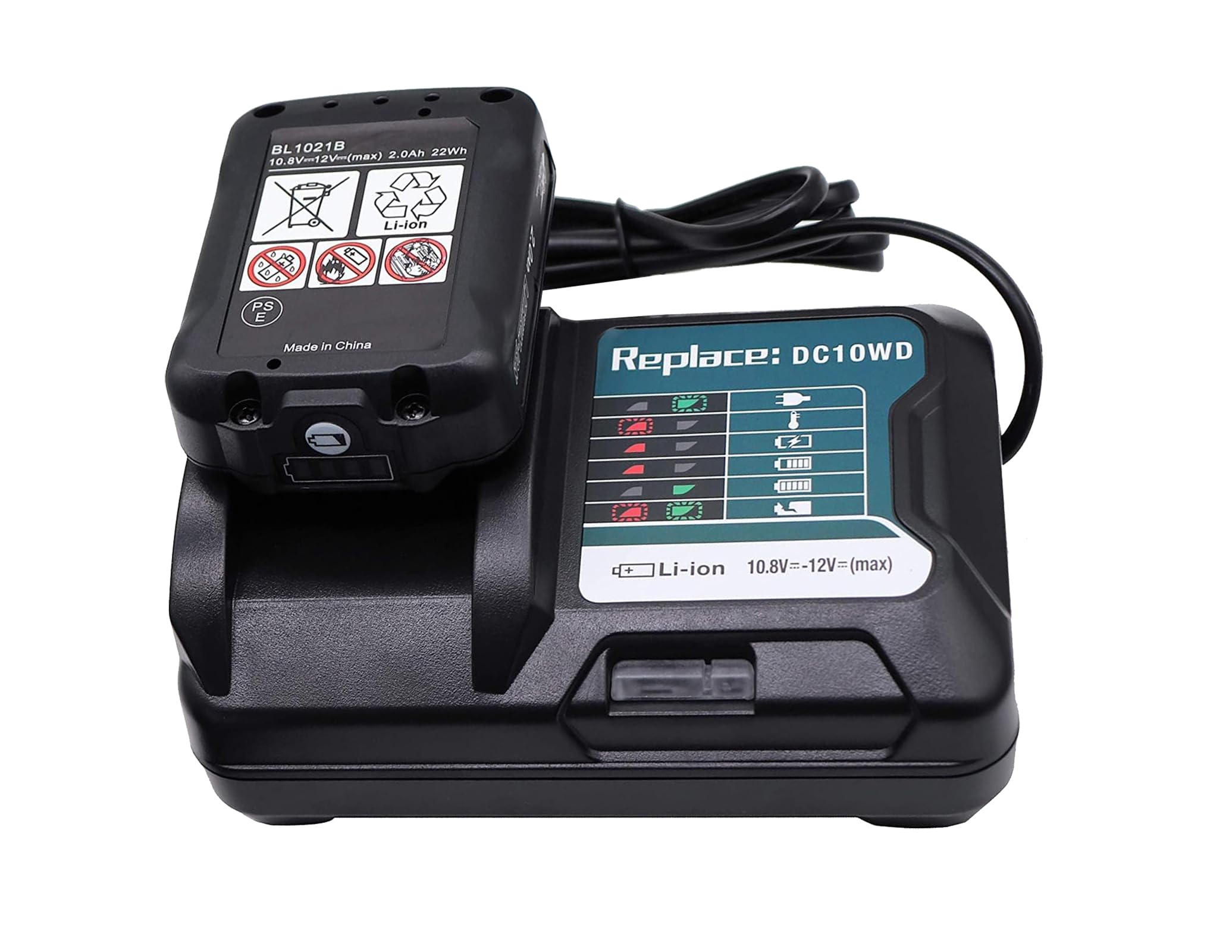 WeideBATT® 12V 2000mAh BL1021B Battery 2-Pack and DC10WD Charger for BL1016 BL1015 BL1020B BL1041B for Makita Tool DF031D DF0331D TD110D JR103D JR105D HSS01D MP100DZ HP332D DC10SB