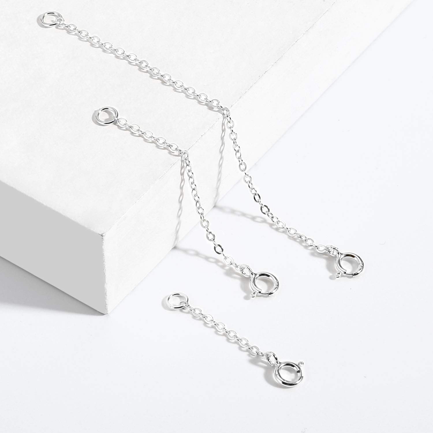 3 Pcs 925 Sterling Silver Necklace Extenders for Women Durable Strong Removable Necklace Bracelet Anklet Extension for Jewelry Making(1 2 3 Inch, Silver)