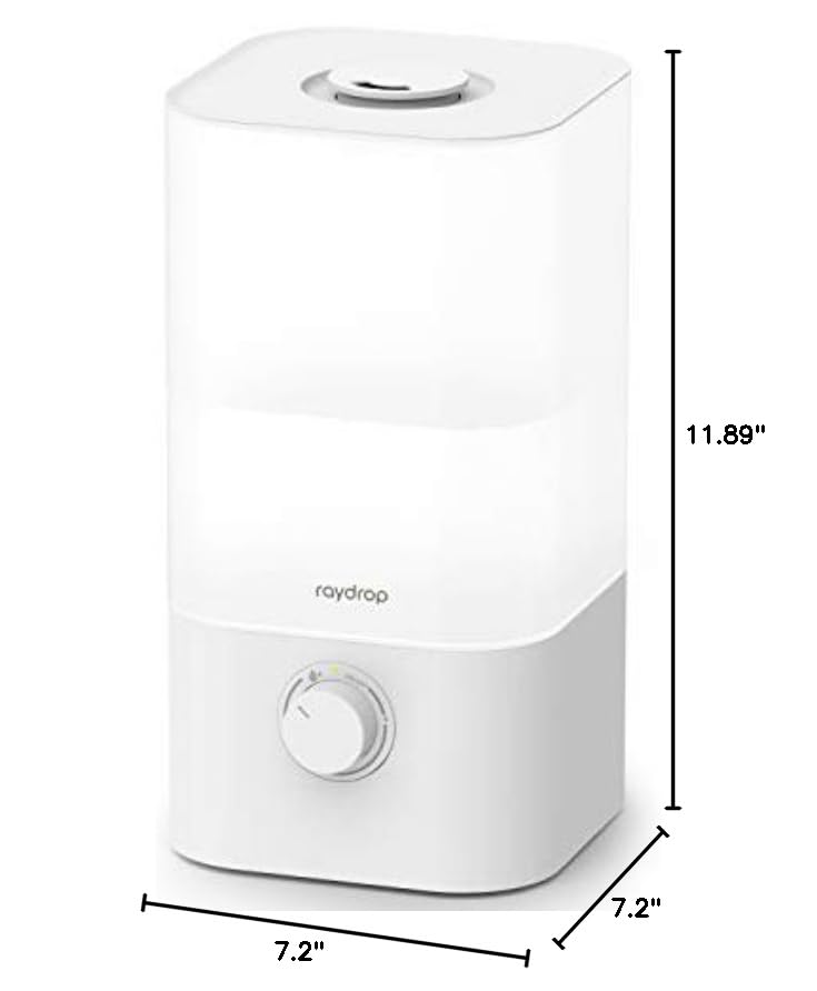 raydrop Cool Mist Humidifier Diffuser, 2.5L Essential Oil Diffuser, Top Fill Humidifier for Bedroom, Home and Office, Baby Humidifier with Adjustable Mist Output, Dial Knob, Auto Shut Off (White)
