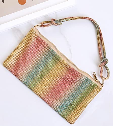 Women Chic Zipper Rhinestones Evening Bag Sparkly Purse Bag Crossbody Bag Hobo for Party Prom Work Daily Activities Large Size Rainbow