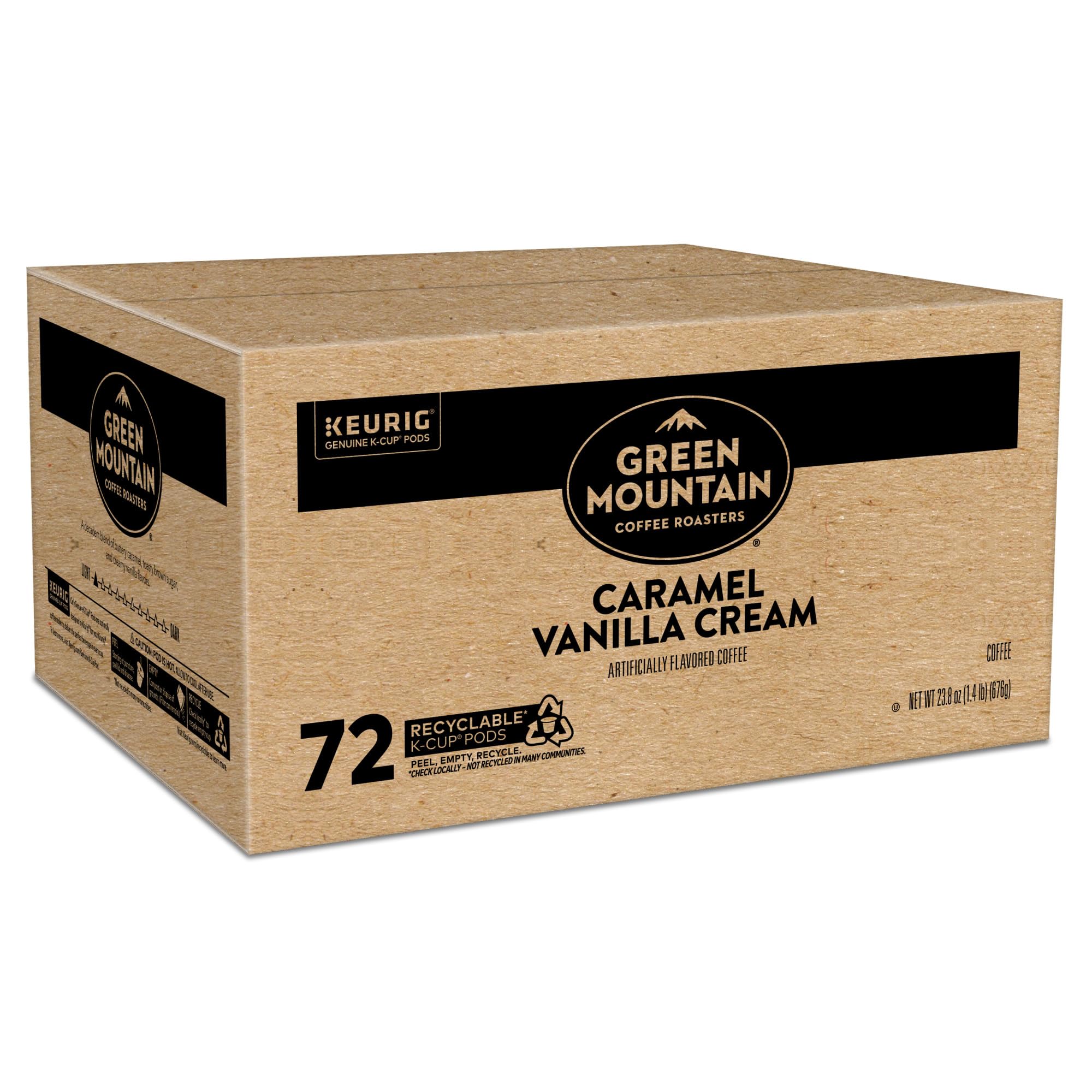 Green Mountain Coffee Roasters Caramel Vanilla Cream, Single-Serve Keurig K-Cup Pods, Flavored Light Roast Coffee, 12 Count (Pack of 6)