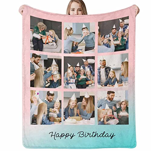 D-Story Custom Blanket with Photos, Personalized Happy Birthday Blankets with Family Pictures Text, Birthday Gifts for Mom, Dad, Adults, Kids, Friends,Aunts Sisters, Made in USA