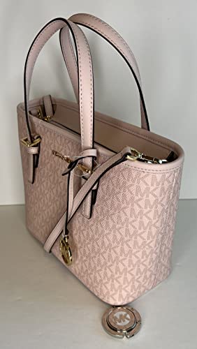 Michael Kors Jet Set Travel XS Carryall Convertible Top Zip Tote bundled with SM TZ Coinpouch and Purse Hook (DK Powder Blush)
